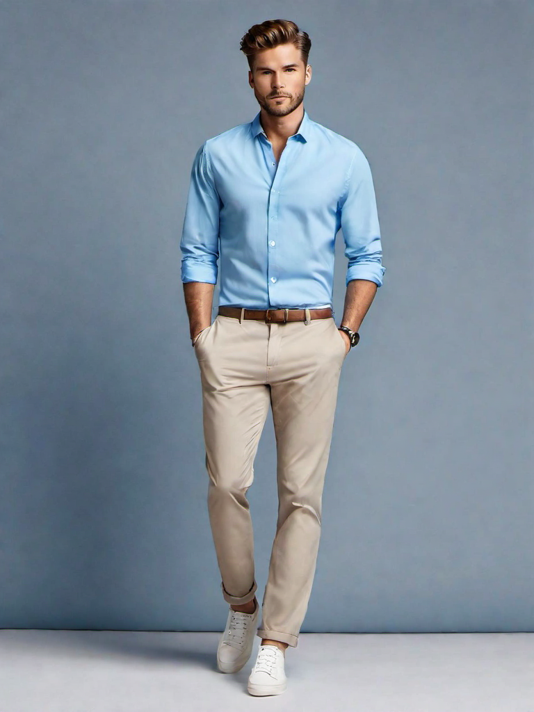 Casual Outfit Idea: Camisa de hombre azul claro