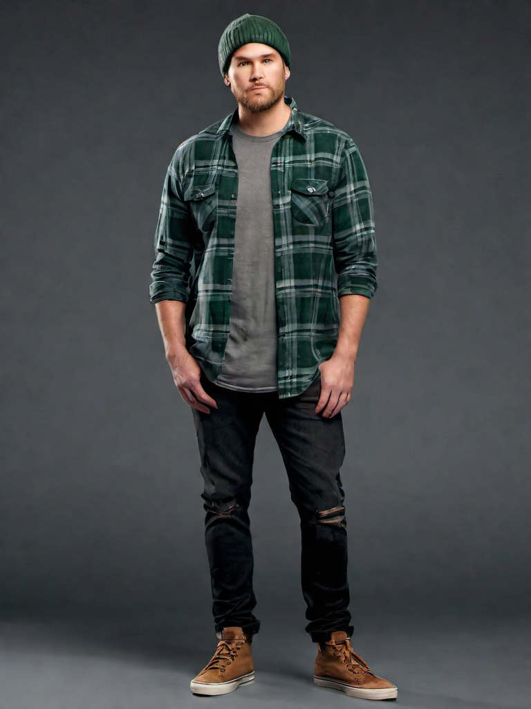 Outdoor-activity Outfit Idea: Man's dark green flannel shirt