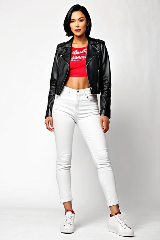 Cinema Outfit Idea: Womans black leather jacket